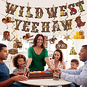 26Pcs Western Party Decorations West Cowboy Banner and West Cowboy Hanging Swirls Yee Haw Ceiling Streamers for Boys Birthday Western Baby Shower Party Decor Supplies