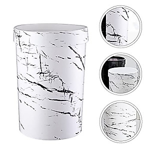 DOITOOL Plastic Trash Can Round Marble Print Rubbish Bin Kitchen Waste Basket Decorative Garbage Storage Container for Home Office Bathroom Bedroom Living Room