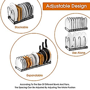 GZHXHMY Expandable Pot and Pan Organizer for Cabinet,Pot Rack with 10 Adjustable Compartment Kitchen Storage (Black)