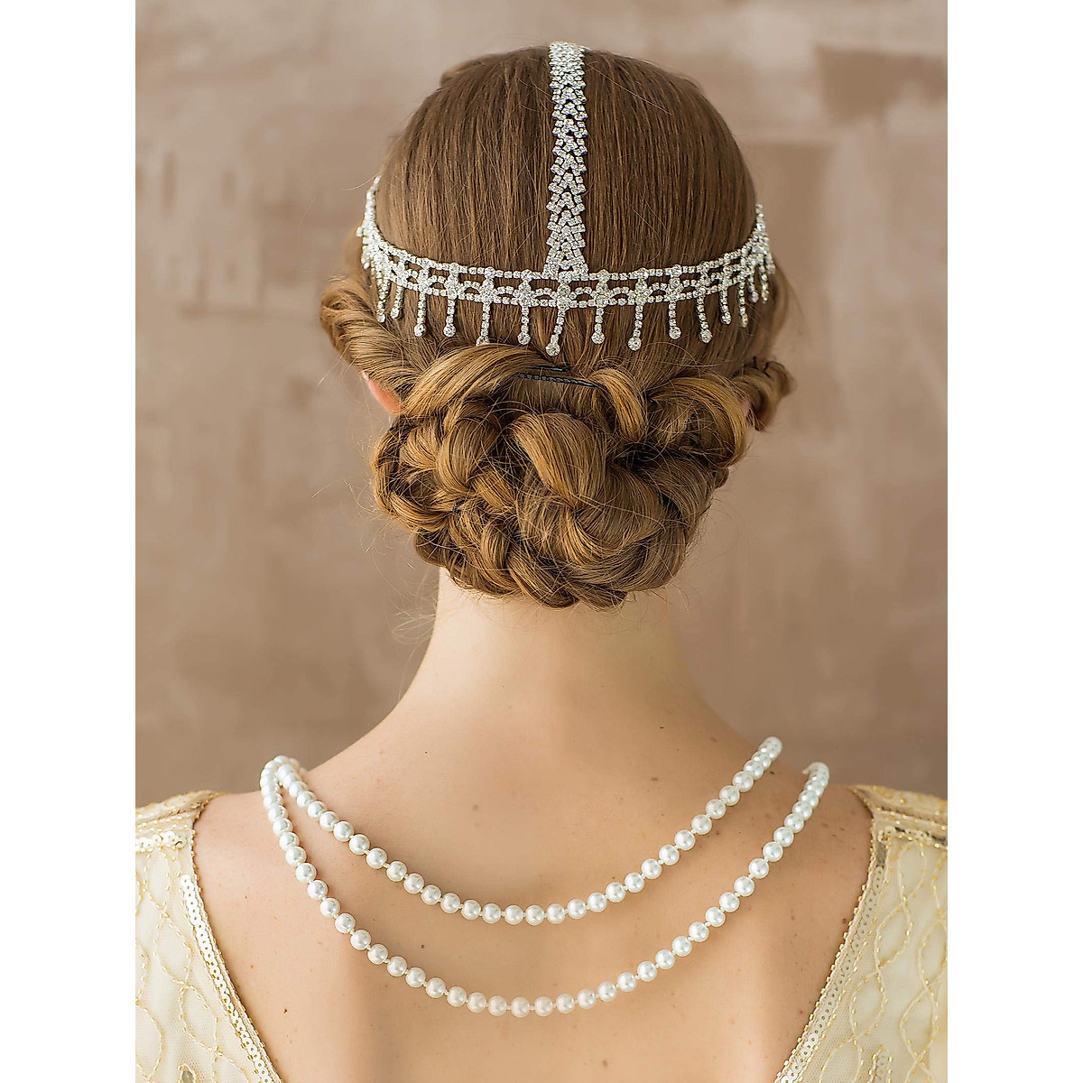 SWEETV 1920s Headband Great Gatsby Headpiece Rhinestone 1920s Headband Flapper Hair Accessories for Costume Party Head Cap