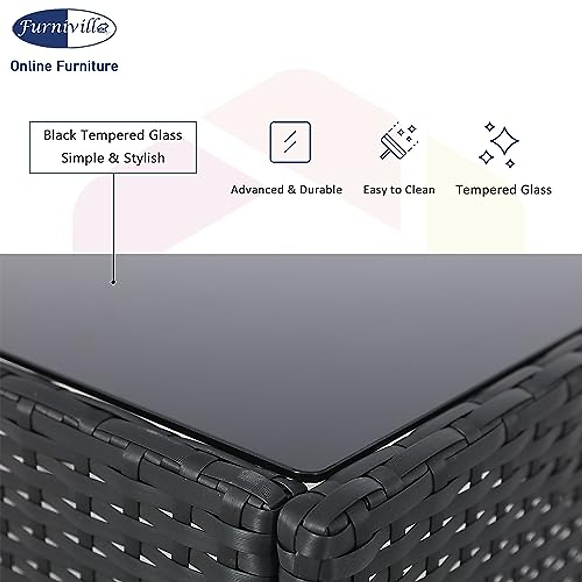 Furnivilla 4 Pieces Patio Furniture Sets Outdoor Furniture PE Wicker Patio Set Patio Conversation Set Balcony Furniture with Cushions and Table for Yard,Pool or Backyard (Black-Beige)