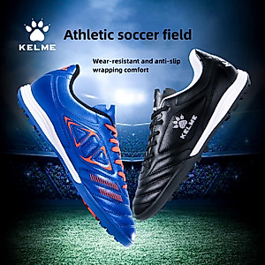 KELME Men's Soccer Shoes Arch Support Cleats Professional Futsal Sneaker Breathable Athletic Football Boots for Outdoor Indoor TF Black 10.5