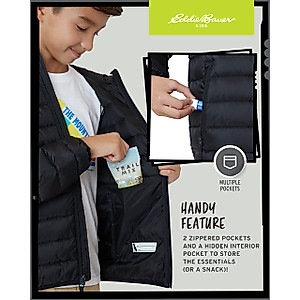 Eddie Bauer Boys' Jacket - CirrusLite Weather Resistant Down Coat for Boys - Insulated Quilted Bubble Puffer (3-20), Size 10-12, Black