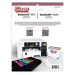 Siser EasySubli HTV - Printable Sublimation Heat Transfer Vinyl - 10 Sheets of EasySubli (8.4"x11") and 10 Sheets of EasySubli Mask (8"x10")