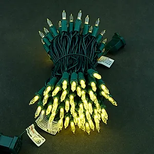 YULETIME Warm White LED Christmas Lights with Green Wire, 33 ft 100 Count UL Certified Commercial Grade Holiday String Light Set (Warm White - Green Wire)