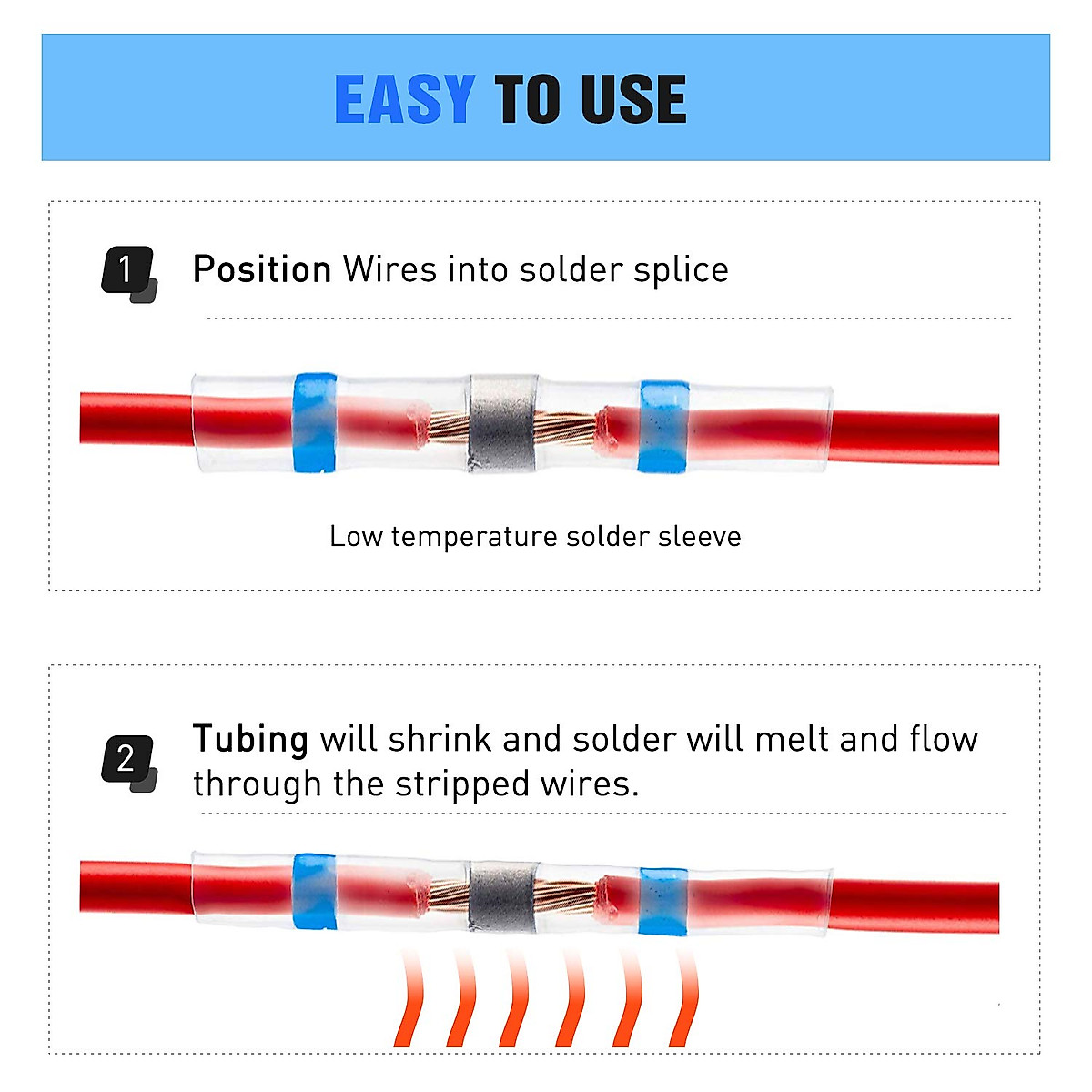 Nilight - 50025R 50pcs Solder Seal Wire Connector, Solder Seal Heat Shrink Butt Connectors,Electrical Waterproof Insulated Marine Automotive Copper(23Red 12Blue 10White 5Yellow),2 Years Warranty