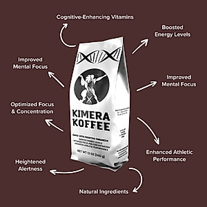 Kimera Koffee - Organic Medium Roast Ground Coffee | Original Blend | Infused with Brain Vitamins |Taurine, Alpha GPC, DMAE, and L-theanine | Enhance Cognitive Stamina & Athletic Performance | 12oz