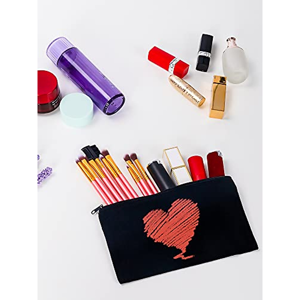 SMARTAKE 16-Pack Canvas DIY Craft Zipper Bags Blank Makeup Bags, Multipurpose Cosmetic Travel Toiletry Pouch for Office, Cash, Bill, Receipt Storage, 8.3’’ x 4.6’’ (Black)