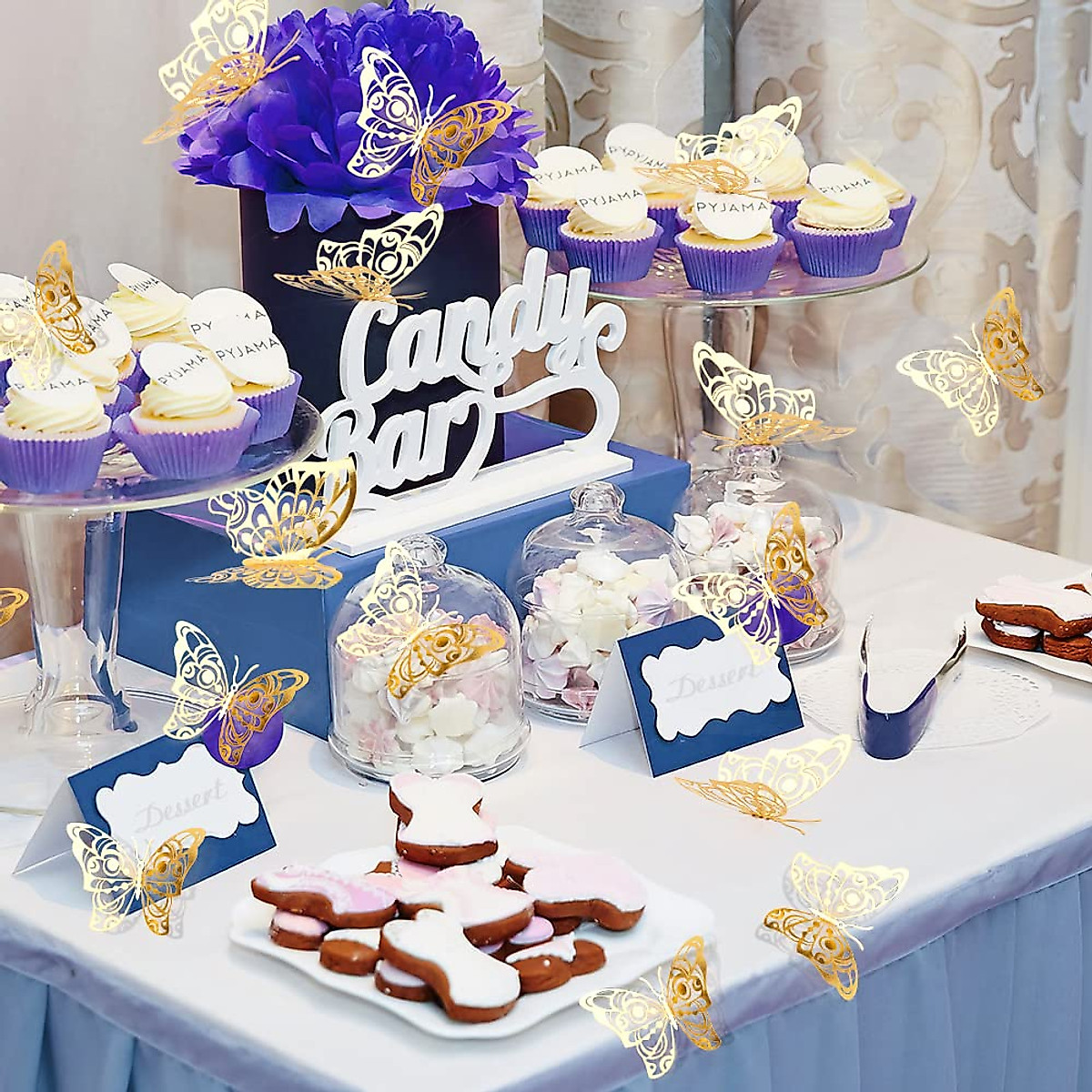 72 pcs 3D Butterfly Wall Decor Stickers, Gold Butterfly Party Decorations Butterfly Wall Decals Butterfly Bedroom Classroom Wedding Cake Balloon Baby Shower Decor Aesthetic for Girl,4 Styles 3 Sizes