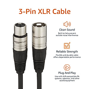 Amazon Basics XLR Microphone Cable for Speaker or PA System, All Copper Conductors, 6MM PVC Jacket, 25 Foot, Black