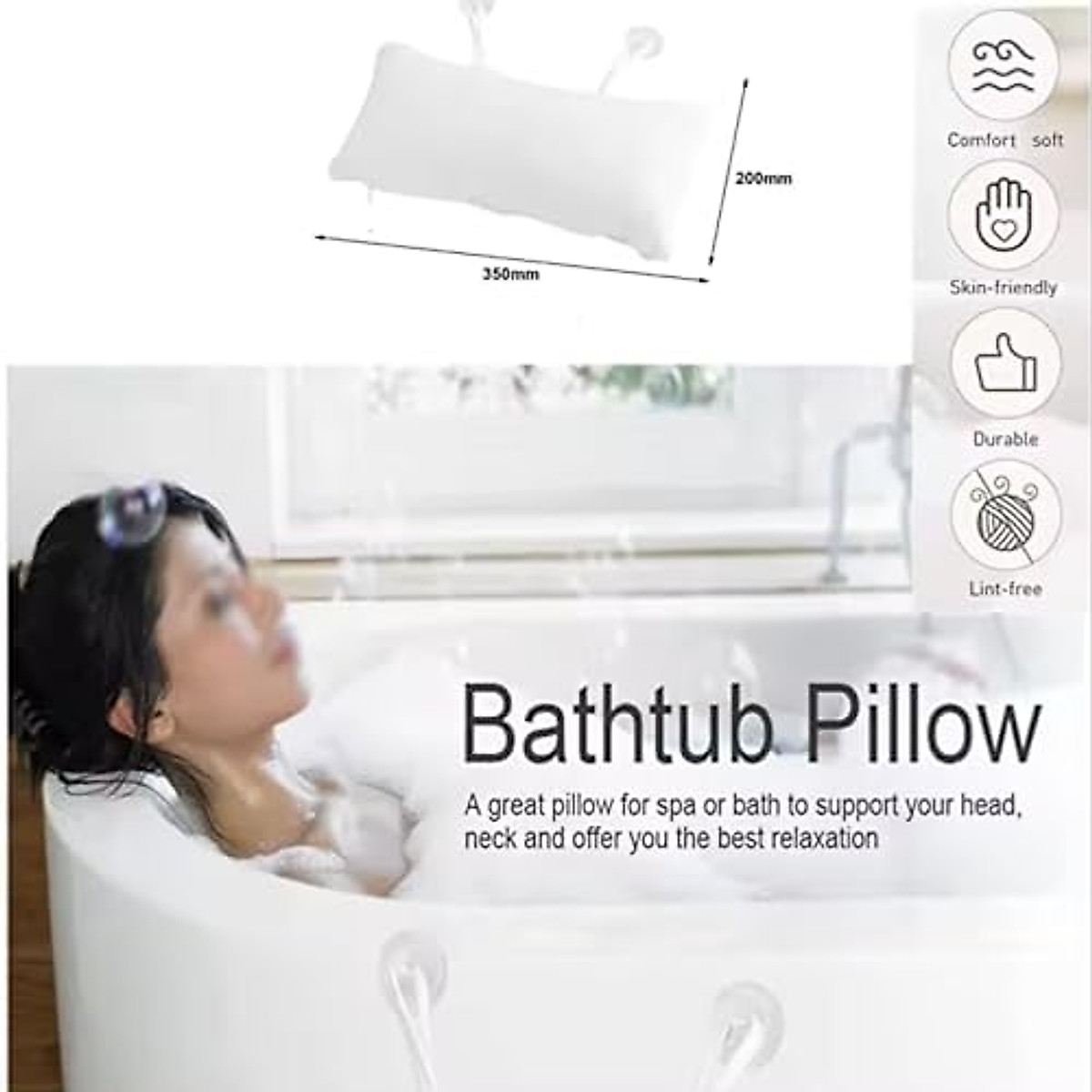 YUET Anti-Slip Non-Slip Bathtub Pillow Home Spa Bath Inflatable Cushion Head Neck Back Shoulders Rest Relax Suction Cup Bathroom Support for Hot Tub Luxurious Headrest