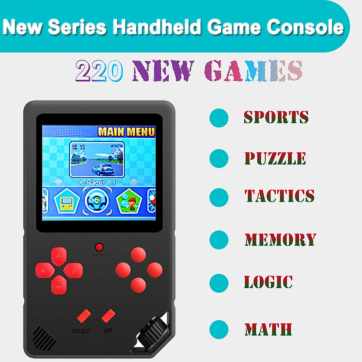 Douddy 16 Bit Handheld Game Console for Kids Adults Built in 220 HD Classic Electronic Games 3.0 Inches Screen USB Rechargeable Seniors Arcade Entertain Player (Black)