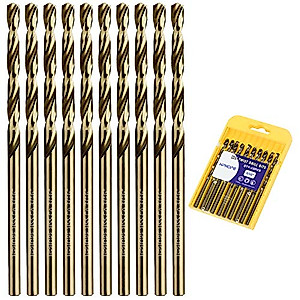 3/16 Inch Cobalt Drill Bits(10Pcs), HPHOPE M35 HSS Metal Twist Drill Bits Set, Jobber Drill Bits Length and Straight Shank, Suitable for Drilling in Hard Metal, Stainless Steel, Cast Iron
