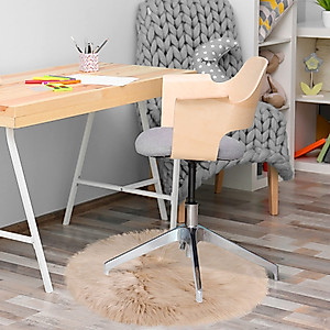 uxcell Faux Fur Round Rug,Fluffy Area Mat,Fluff Rugs for Bedroom Floor Sofa Living Room 2 x 2 Feet Khaki