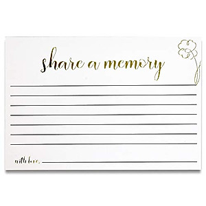 50 Share A Memory Cards 4" X 6" White with Gold Foil Note Card Write And Sign For Birthday Graduation Anniversary Wedding Celebration of Life Retirement Funeral Memorial Bridal Shower Game Party