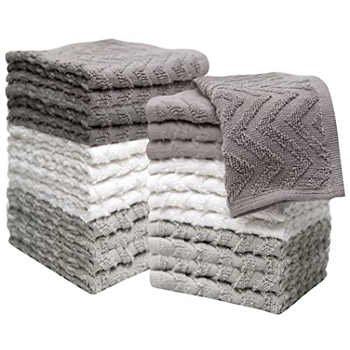 PH Pleasant Home Washcloths, 12 Pack (Gradient Greys, Chevrons)