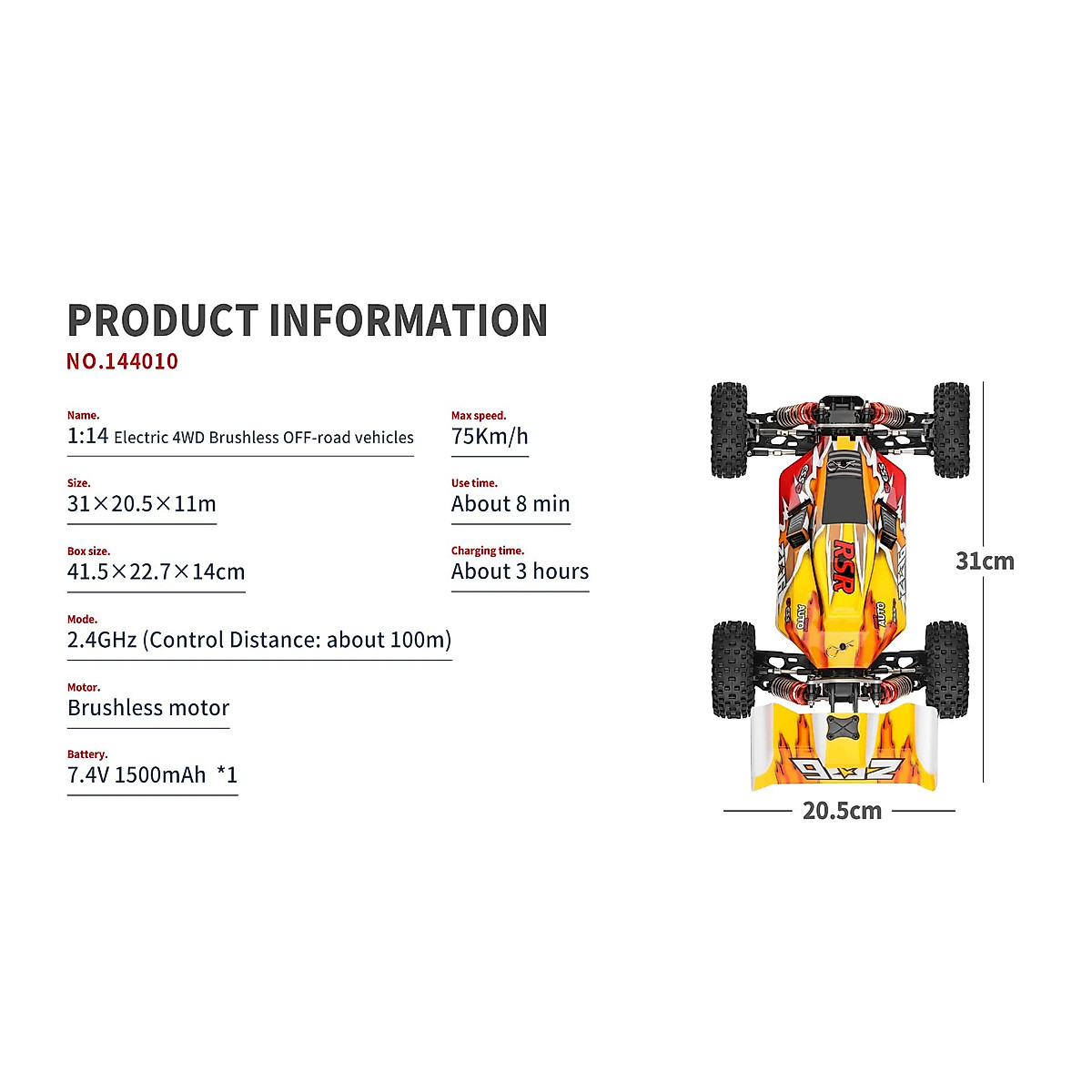WLtoys 144010 144001 75KM/H 2.4G RC Car Brushless 4WD Electric High Speed Off-Road Remote Control Drift Toys for Children Racing 144010 1B 1500mah