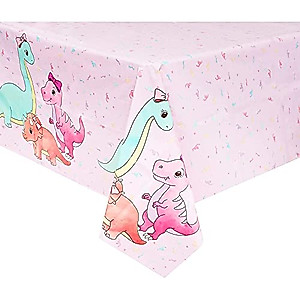 BLUE PANDA Pink Dinosaur Party Decorations for Girl's Birthdays, Plastic Tablecloth (54 x 108 in, 3 Pack)