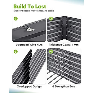 Quictent Galvanized Raised Garden Bed 8x4x2 Ft Tall Garden Bed Extra Height 22.04" Outdoor Heightened Planter Box for Deep Root Vegetables Herbs 4 Tomato Cages Weed Barrier Included Upgraded Wing Nuts