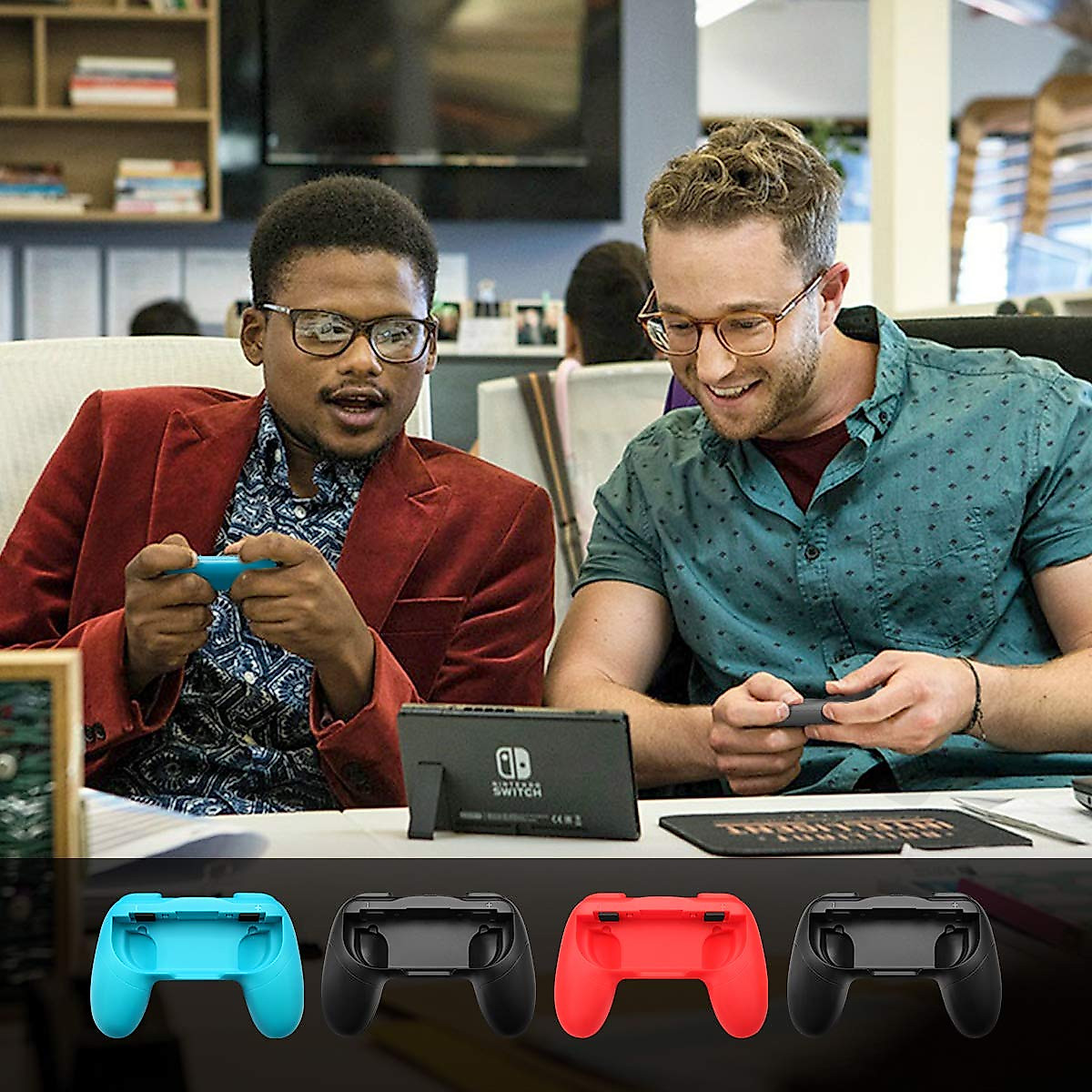 Joy Con Grip for Nintendo Switch Joy-Con 4-Pack/Wear-Resistant Smooth Surface Handle Kits with 6PCS Cat Paw Silicone Thumb Joystick Caps Cover