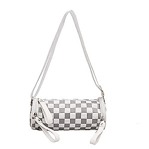 Women's Square Pattern Crossbody Clutch Bag Cylinder Bag (White)