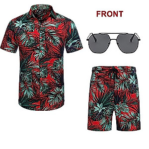 Yaopeing Men's Hawaiian Matching Set,2 Piece Summer Beach Casual Short Sleeve Shirts and Shorts