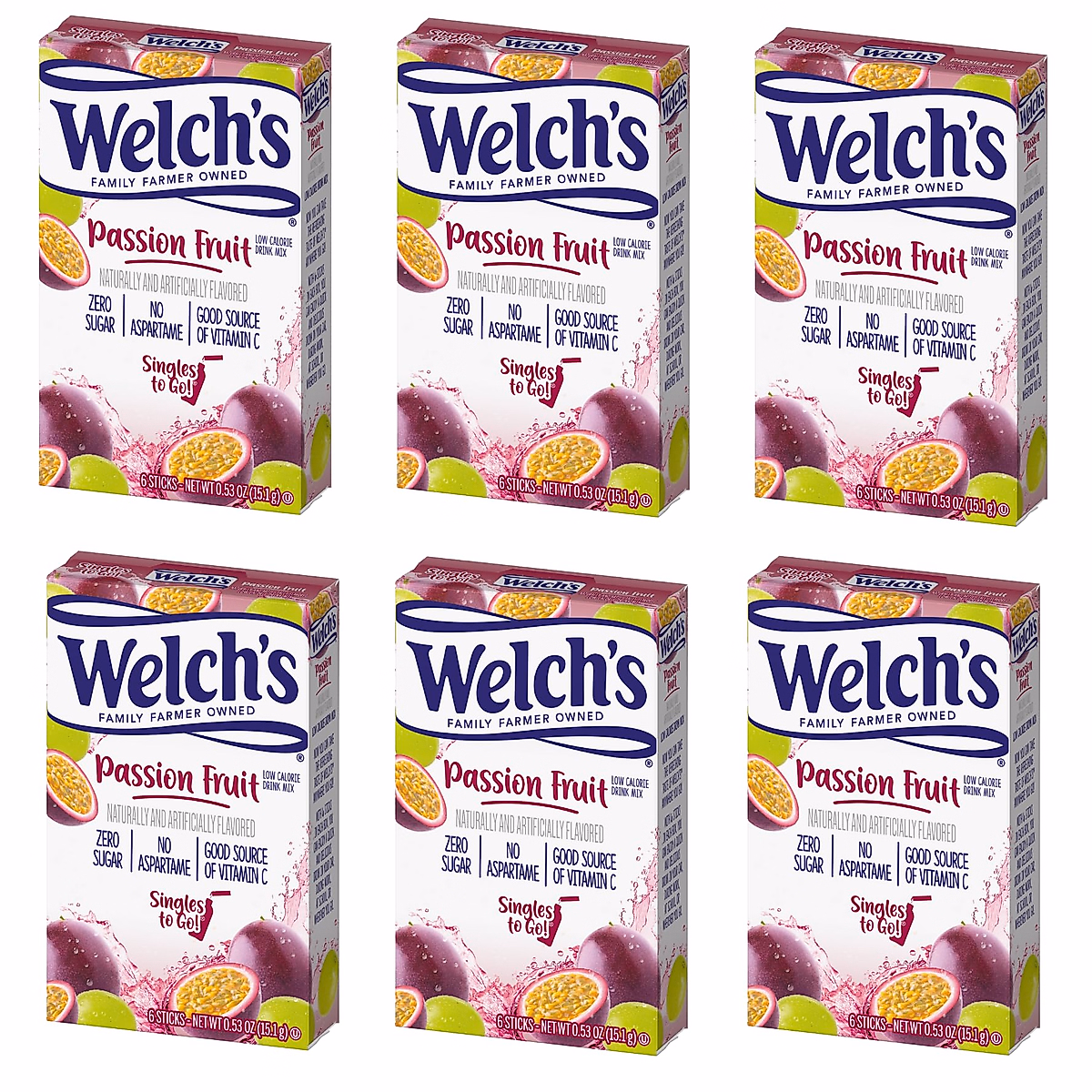 Welch's Singles To Go Drink Mix Passion Fruit, 6 Boxes (36 Servings)