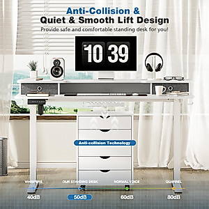 Electric Standing Desk with Double Drawers, 40 x 24 Inch Adjustable Height Sit Stand Up Desk with Storage Shelf for Home Office Computer Table Workstation with Splice Board