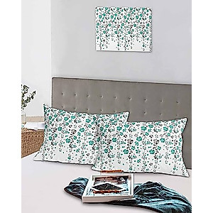 Edwiinsa Weeping Flowers Pillow Covers Standard Size Set of 2 20x26 Bed Pillow, Teal Grey Summer Spring Floral Botanical Art Plush Soft Comfort for Hair/Skin Cooling Pillowcases with Envelop Closure