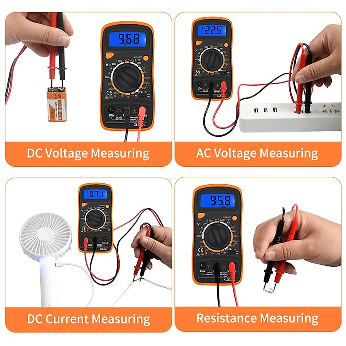 Digital Multimeter,2000 Counts Voltage Tester,Volt Ohm Amp,Multi-Meter Tester AC/DC Voltmeter DC Current, Diode and Resistance,Dual Fused for Anti-Burn, with Test Leads Backlight LCD Screen
