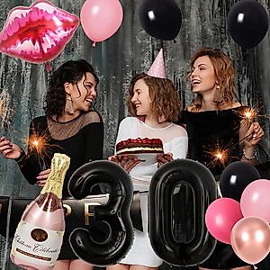 30th Birthday Decorations for Women, Black Pink 30 Birthday Decorations for Her, Black 30 Balloon Numbers, 30th Birthday Sash, Happy Birthday Banner, Dirty 30 Decorations for Her
