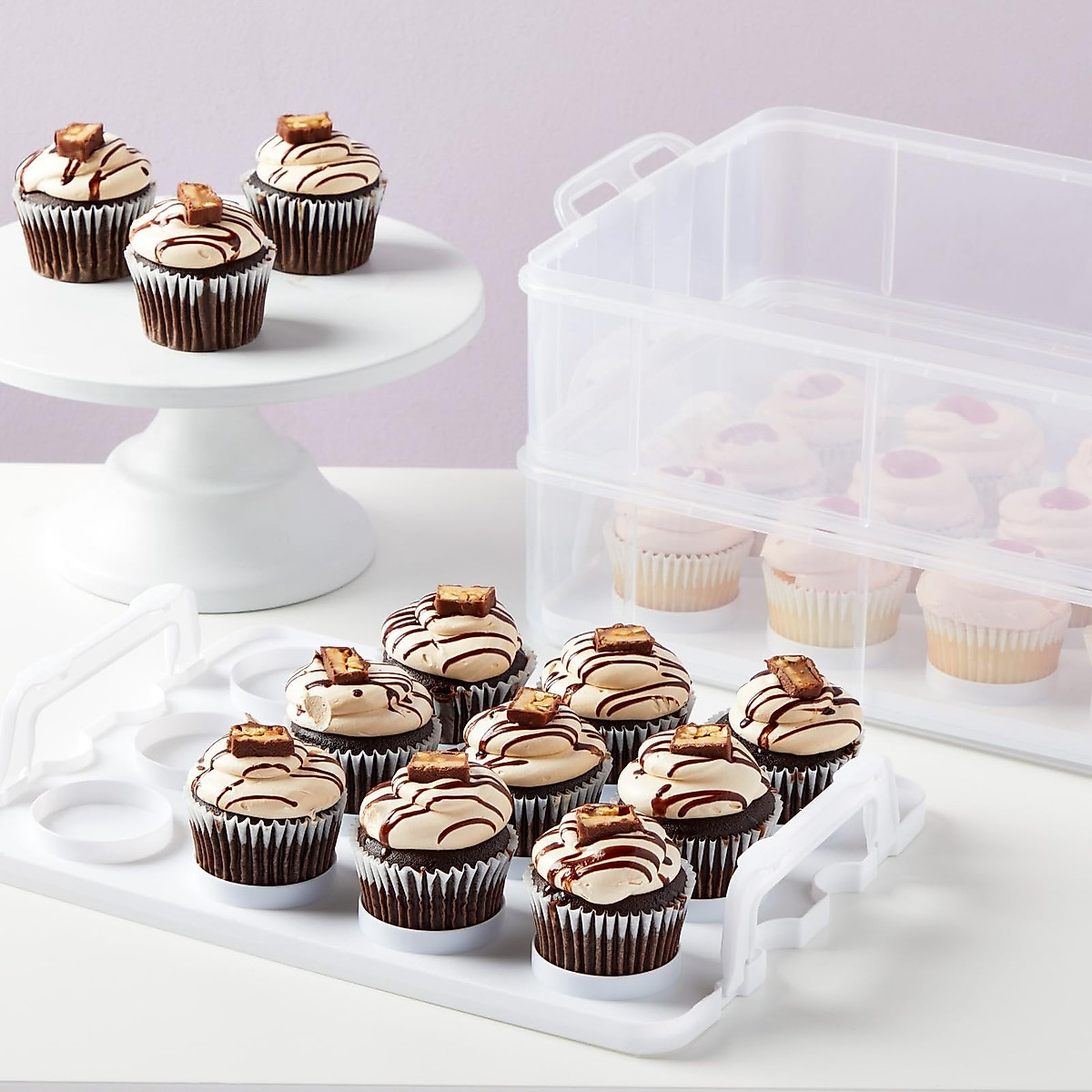 Juvale 2 Tier Cupcake Carrier for 24 Cupcakes, Transport Container with Lid for Muffins (13.5 x 10.25 x 7.5 In)