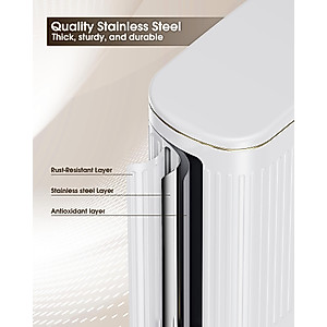 CEROELDA White Bathroom Trash Can with Lid-10L/2.6 Gallon Stainless Steel Step Slim Garbage Can-Rectangle Pedal Trash Bin for Narrow Office, Kitchen, Bedroom, Toilet-Soft Close (B-White/2.6 Gallon)