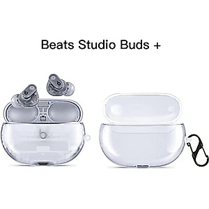 LiZHi Compatible with Beats Studio Buds + Case Clear, Designed Protective Cover Soft TPU Transparent Shockproof Case Accessories Keychain for Beats Studio Buds Plus, Crystal Clear