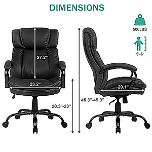 500lbs Big and Tall Office Chair Ergonomic Wide Seat Desk Chair with Head Lumbar Support Armrest, Heavy Duty Adjustable Rolling Swivel Computer Chair 49.3" H High Back PU Leather Executive Task Chair