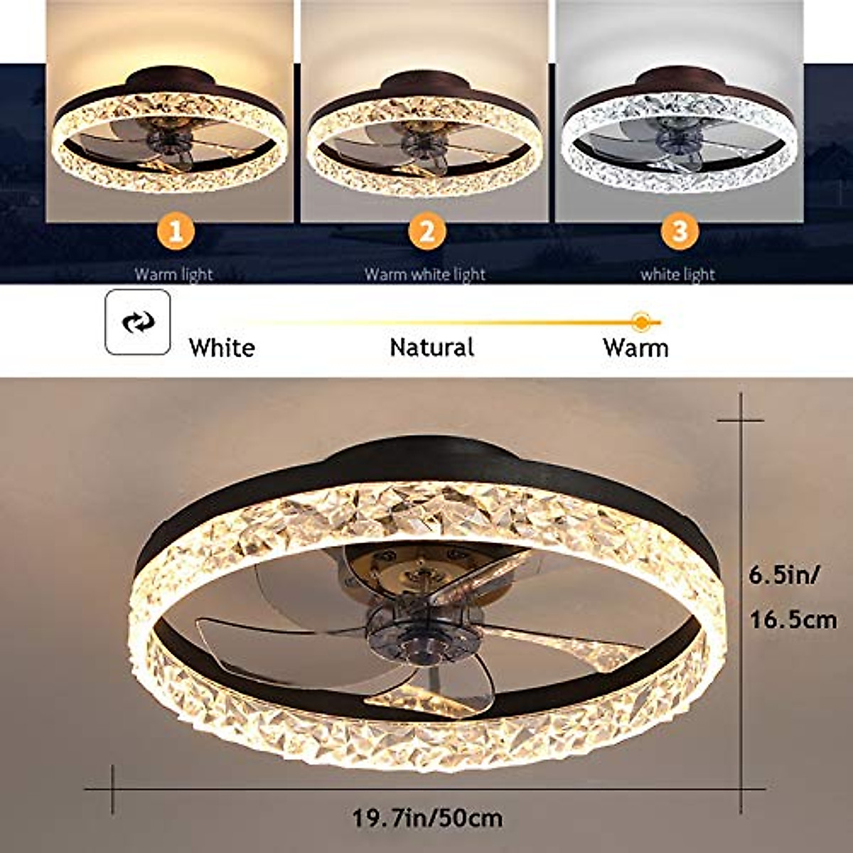 PSHRFANST 19.7" Ceiling Fan with Lights, Dimmable LED 6 Speeds Reversible Blades Timing with Remote Control, Semi Flush Mount Low Profile Fan, Brown