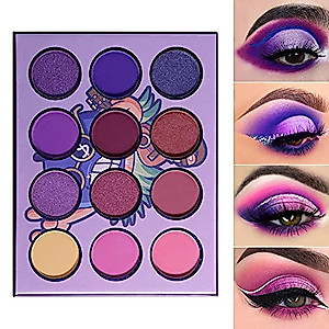 DE'LANCI Purple Eyeshadow Palette, 12 Colors Dark Light Purple Eyeshadow Palette, Ultra Pigmented Matte Shimmer Bright Blue and Purple Eye Shadow Pallet Violet Blueberry Eye Shadow Palettes, Blendable