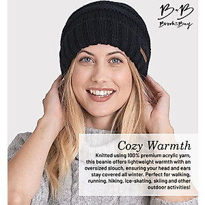 Brook + Bay Slouchy Beanie - Women's Winter Hats, Beanie Slouch Hats for Cold Weather, Oversized Beanie Knitted Hats for Women & Men Black