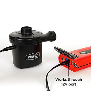Weego 12V Air Pump for Inflatables, 3 Nozzles, Inflates & Deflates (Works with Weego Jump Starters with 5.5 mm 12V Outputs) (JSPUMP)