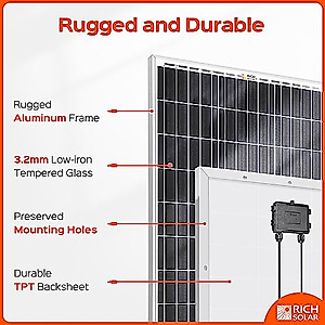 RICH SOLAR 100W 12V Solar Panel+ Mounting Hardware Z Brackets for RV Van DIY Off-Grid System