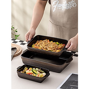 Kanwone Ceramic Baking Dishes, Rectangular Lasagna Pans, Casserole Dishes, Bakeware Set for Cooking, Kitchen, Cake Dinner, 9 x 13 Inches, Stripe Series - Reactive Glazed (Matte Black)