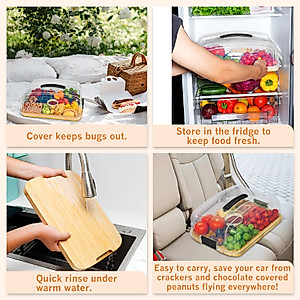 Portable Charcuterie Board with Lid for Travel, Bamboo Charcuterie Cheese Board with Cover Compartments, To Go Charcuterie Box Serving Tray Board Set with Clear Locking Lid for Party Picnic Meat Snack