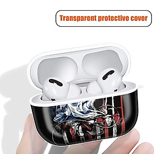 Fishing American Flag USA Bass Fish for AirPods Case Cover for AirPods Pro, Wireless/Wired Charging Protective AirPods Pro Case with Keychain, White