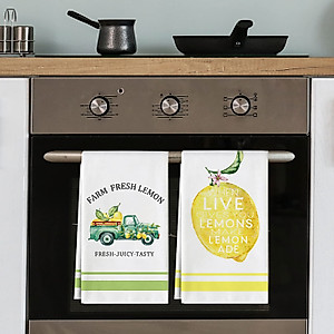 AnyDesign Lemon Kitchen Towels Lemonade Summer Tea Towels 18 x 28 Inches Hello Lemon Truck Decorative Hand Towel Farmhouse Dishcloth for Kitchen Cooking Baking Bathroom Cleaning Wipes Set of 4