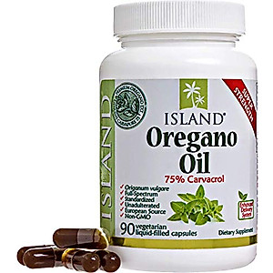 Island Nutrition, Oregano Oil Capsules, Liquid-Filled - Super-Strength Immune Support - Organic Ingredients - 75% Carvacrol - Grown in Spain - Oil of Oregano Capsules with Enhanced Delivery (90 Count)