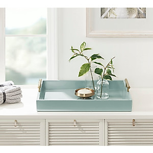 Kate and Laurel Lipton Decorative Modern Rectangular Tray, 17 x 12, Spa Blue and Gold, Chic Serving Tray for Storage, Organization, and Display