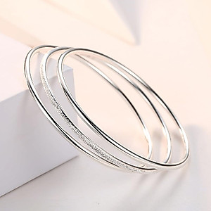 Sterling Silver Bangle Bracelets for Women,Fashion Jewelry Simple Adjustable 925 Silver Cuff Bangles for Women Mom Wife Valentine Mothers Day Gift
