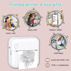 Mini Printer M2, Wireless Label Printer with White Roll Papers, Portable Inkless Sticker Maker, Portable Receipt Printer for Scrapbook Notes Lists Photo Journal Memo Label (Blue)