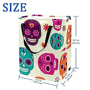 Colorful Skulls Cute Laundry Basket Collapsible Storage bin with Handles for Hamper,Kids Room,Toy Storage