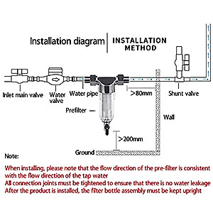CJGS Flushable Prefilter Filtration,Whole House Reusable Filtration Water System-40 Micron Spin DownSediment Filter 316 Stainless Steel Mesh Pre-Filter -for City/Well Water